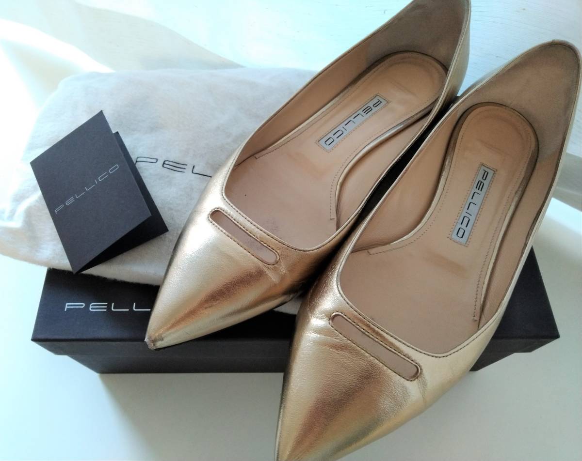 数回使用 ペリーコ PELLICO フラットシューズ ANDREA 1cmヒール ゴールド 37.5 24 24.5cm相当(ゴールド系)｜売買されたオークション情報、yahooの商品情報を ...