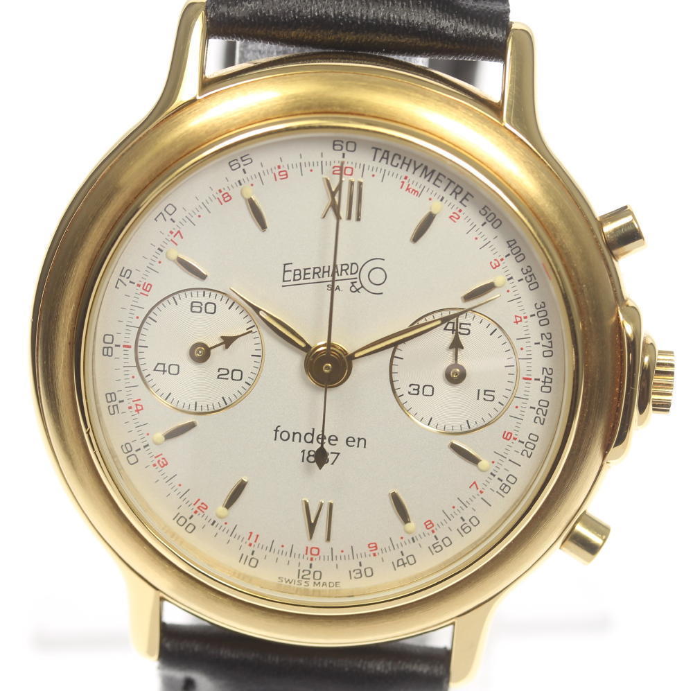 1円スタート EBERHARD エベラール 250本限定 Cal.23 クロノグラフ SS/GP 革ベルト 手巻き メンズ 19112(エ ...