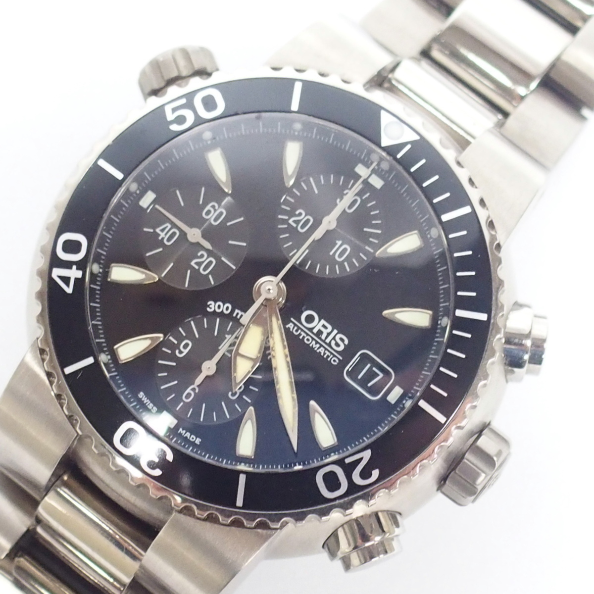 1円 ORIS オリス TT1ダイバー 300M防水 クロノグラフ 自動巻 メンズ チタン 黒文字盤 7542 箱あり 稼働品 f001(オリ ...