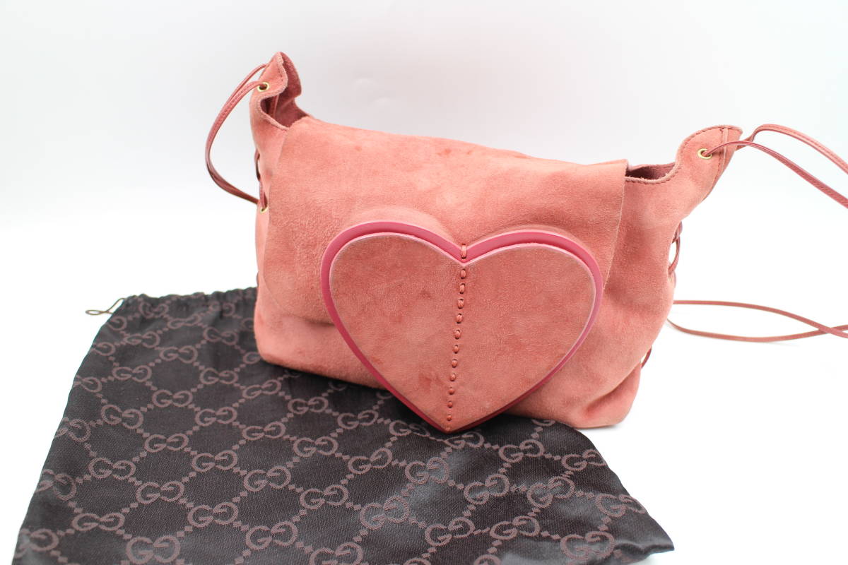 GUCCI グッチ 95107 002122 スエード ショルダーバッグ ミニ ハート ピンク系 保存袋付き 現状品(かばん、バッグ)｜売買さ ...