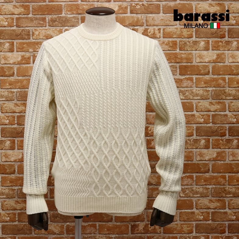 1円/在庫品/barassi MILANO/48 L サイズ/長袖ニット ケーブル編み アランニット ウール100％ 日本製 高級 バラシ /白/ホワイト/y378/(Lサイズ)｜売買された ...