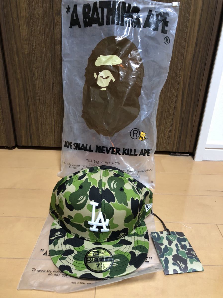未試着 A BATHING APE × NEW ERA コラボ ABC CAMO GREEN LA Dodgers 7 3/4 61.5cm ...