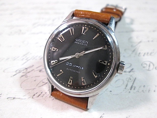 GRUEN PRECISION AUTOMATIC 25石 ブラックダイヤル all数字(3針（時、分、秒）)｜売買されたオークション情報 ...