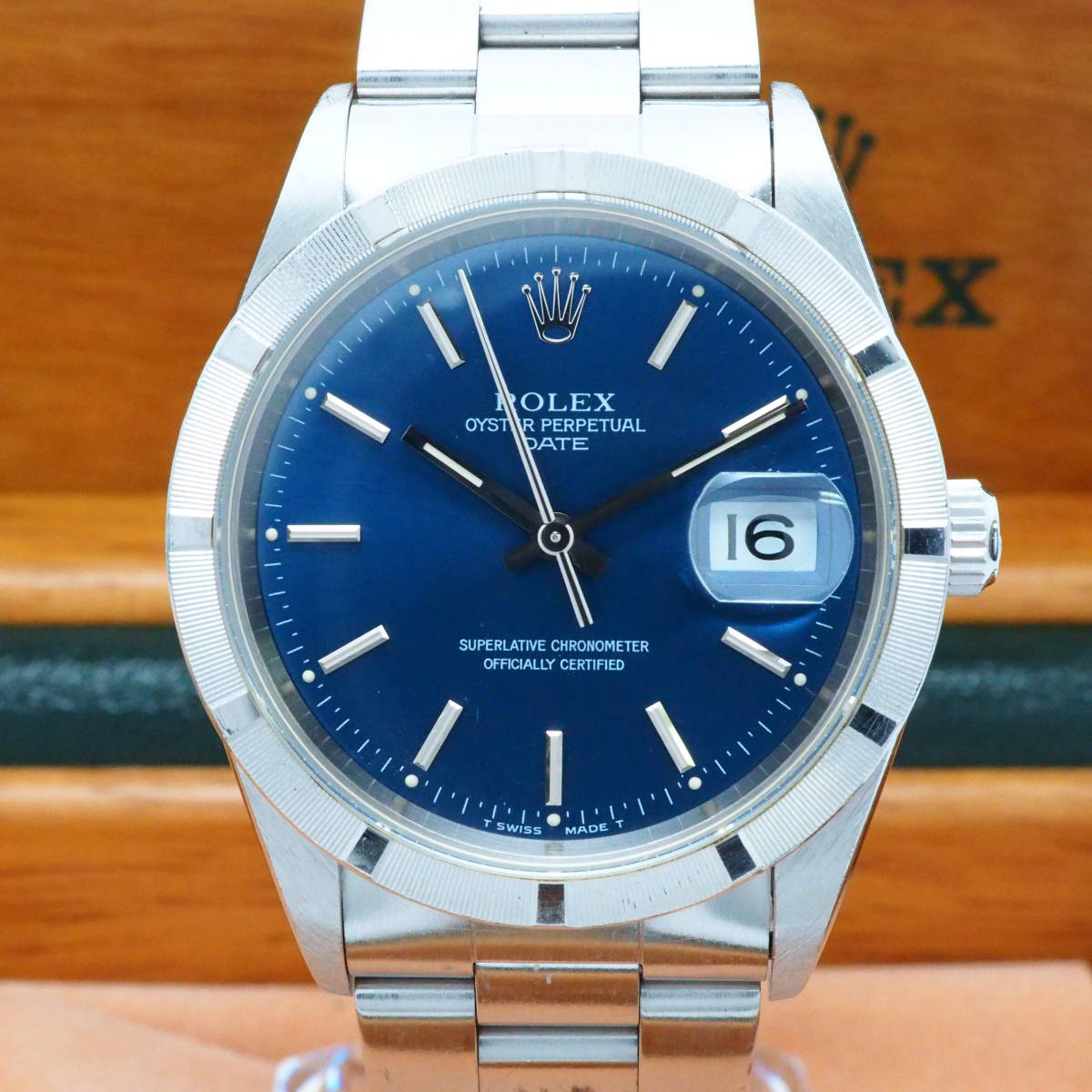 品 ロレックス オイスターパーペチュアル デイト Ref 15210 ROLEX OYSTER PERTETUAL DATE Cal 3135 青 自動巻 男性+元箱 T270072(本体 ...