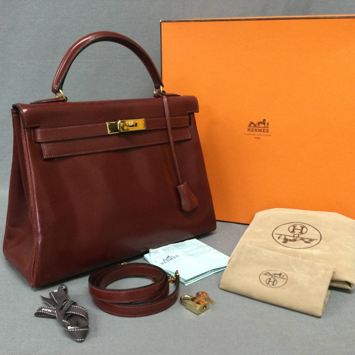 031007 185212 HERMES エルメス ケリー32 A刻印 ボックスカーフ ボルドー ゴールド金具 2wayハンドバッグ(ケリー32)｜売買されたオークション情報、yahooの商品 ...