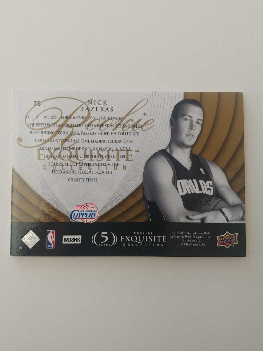 NICK FAZEKAS UPPER DECK NBA UD 07/08 Exquisite Collection ROOKIE RC ...