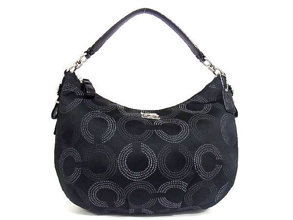 1円 COACH コーチ 15929 マディソン ドッテッド オプアート キャンバス SV金具 ワンショルダー ハンドバッグ ブラック系 ...
