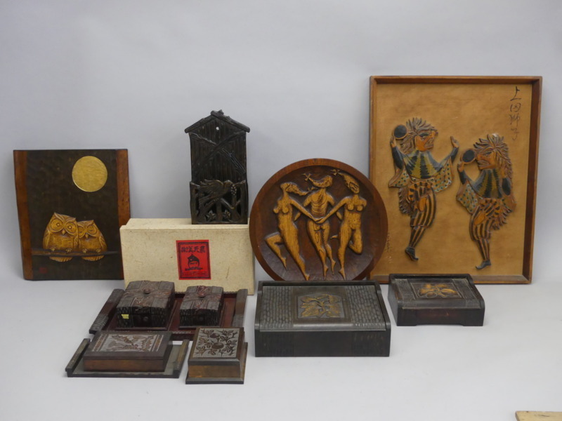 xxx55 木彫り 彩色 農民美術 小物入れ 中村實 尾澤千春 等 壁掛 レリーフ など 伝統工芸 まとめて(木工、竹工芸)｜売買された ...