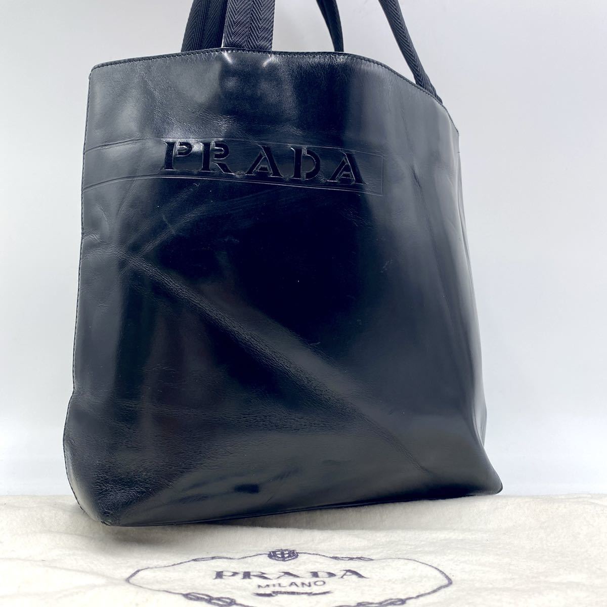 PRADA プラダ トートバッグ ロゴ型抜き カーフ レザー 黒 ブラック メンズ イタリア製 ビジネスバッグ ハンドバッグ B5収納 書類(トートバッグ)｜売買されたオークション情報 ...