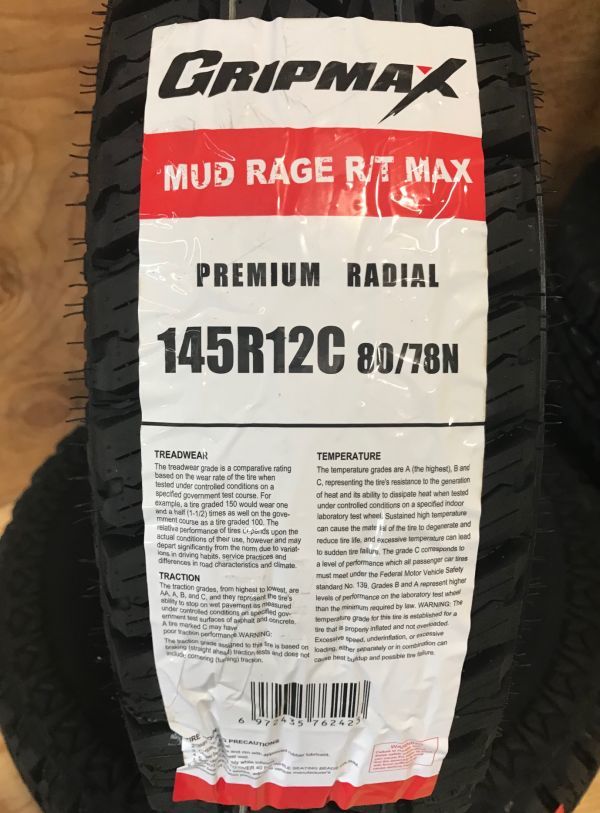 訳あり 文字欠け有り 半端品整理 GRIP MAX MUD RAGE R/T MAX 21年製造 145R12C 80/78N 4本限りの4本 ...