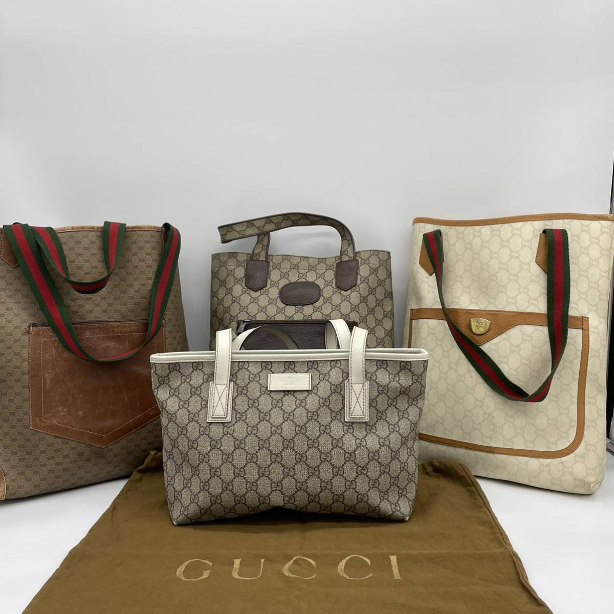 1円 GUCCI4点まとめ売り グッチ トート ショルダー ハンド バッグ シェリーライン PVC キャンバス レザー A4 書類(かばん ...