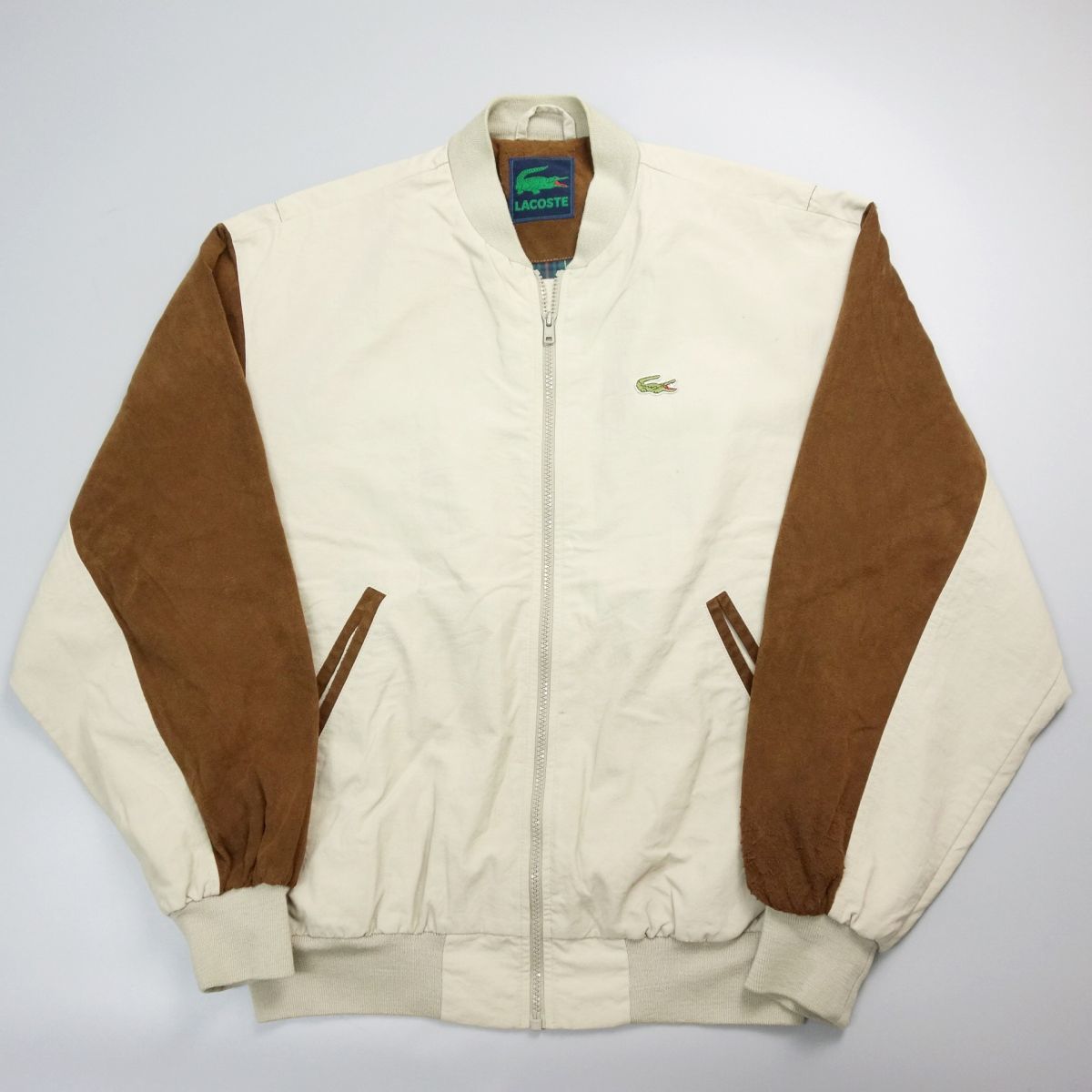 1円 ヴィンテージ LACOSTE ラコステ devanlay社製 異素材切替ジップアップスウィングトップ ジャケット ブルゾン 4 ベージュ ...