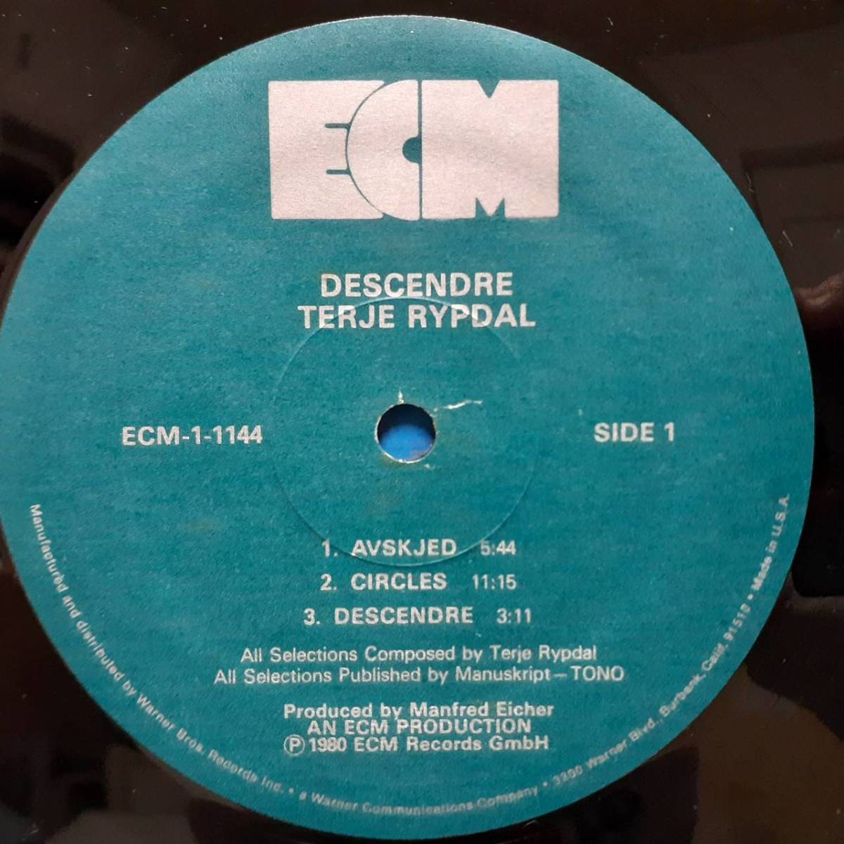 米ECMオリジLP 高音質 MASTERDISK刻印 RLカット Terje Rypdal / Descendre 1980年 Warner ECM-1-1144 テリエ リピダル Jon ...