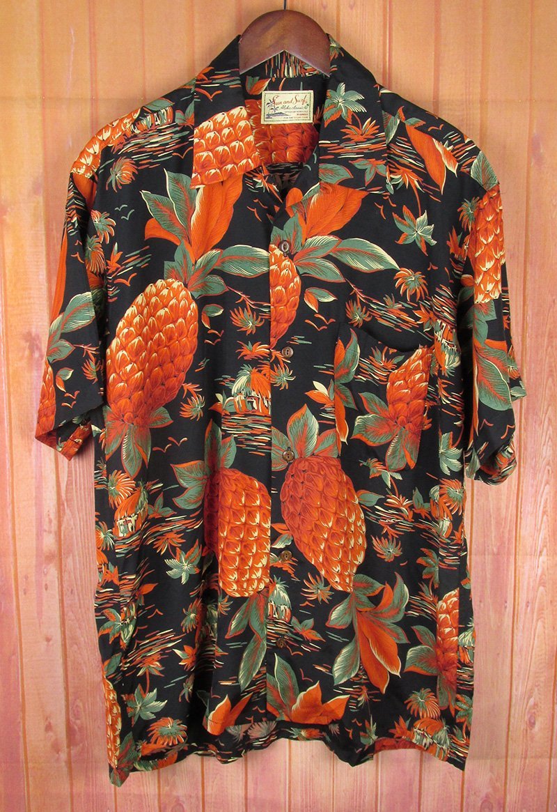 SH3650 東洋 SUNSURF×SUGAR CANE サンサーフ×シュガーケーン アロハシャツ パイナップル柄 L ブラック系 クリック ...