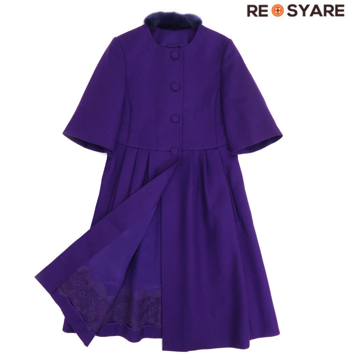 FENDI フェンディ FF5479 カシミヤ100％ 襟 ミンク ボタンダウン 裏地裾レース 装飾 ドレス コート 40 45061(コート ...