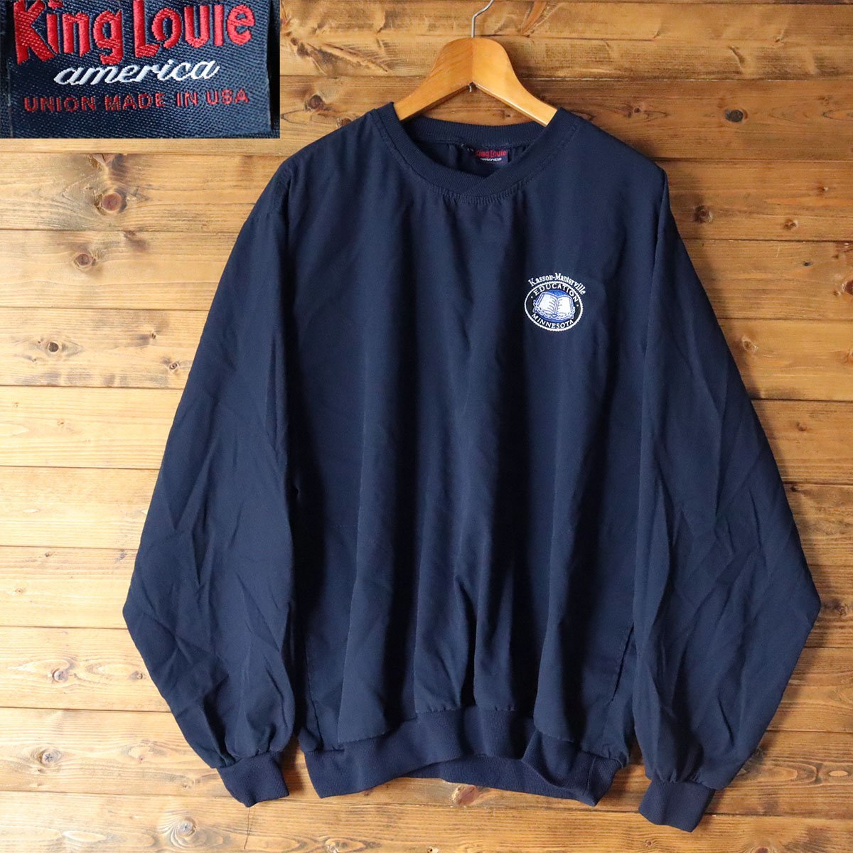 J8/M6.21-2 USA製 King Louie キングルイ ポリエステル コットン プルオーバー ジャケット メンズ L 紺 ネイビー ...