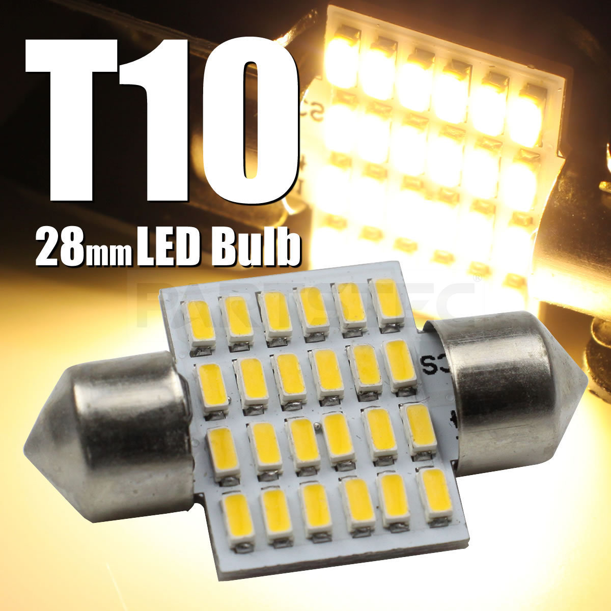 T10×28mm LED バルブ 電球色 暖白色 ウォーム ホワイト 12V LED24発 1個 ルームランプ 室内灯 短い ショート 無極性 ...