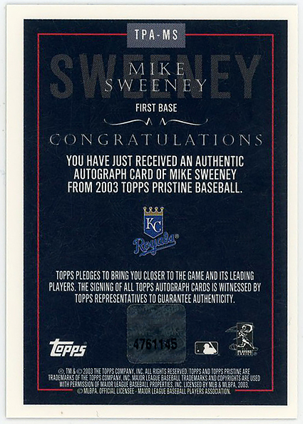 ROYALS-MARINERS MIKE SWEENEY/2003 TOPPS PRISTINE直書サイン(Topps)｜売買された ...