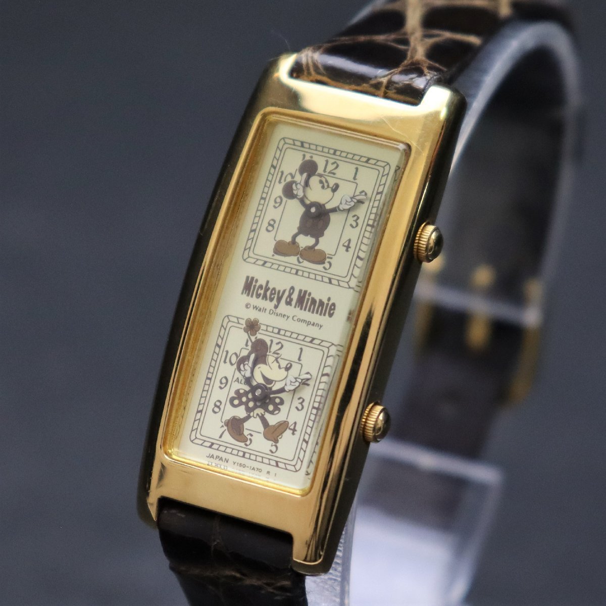 SEIKO ALBA セイコー アルバ ディズニー ミッキー＆ミニー Y150-5H60 クォーツ ダブルタイム スクエア ゴールドカラー ...
