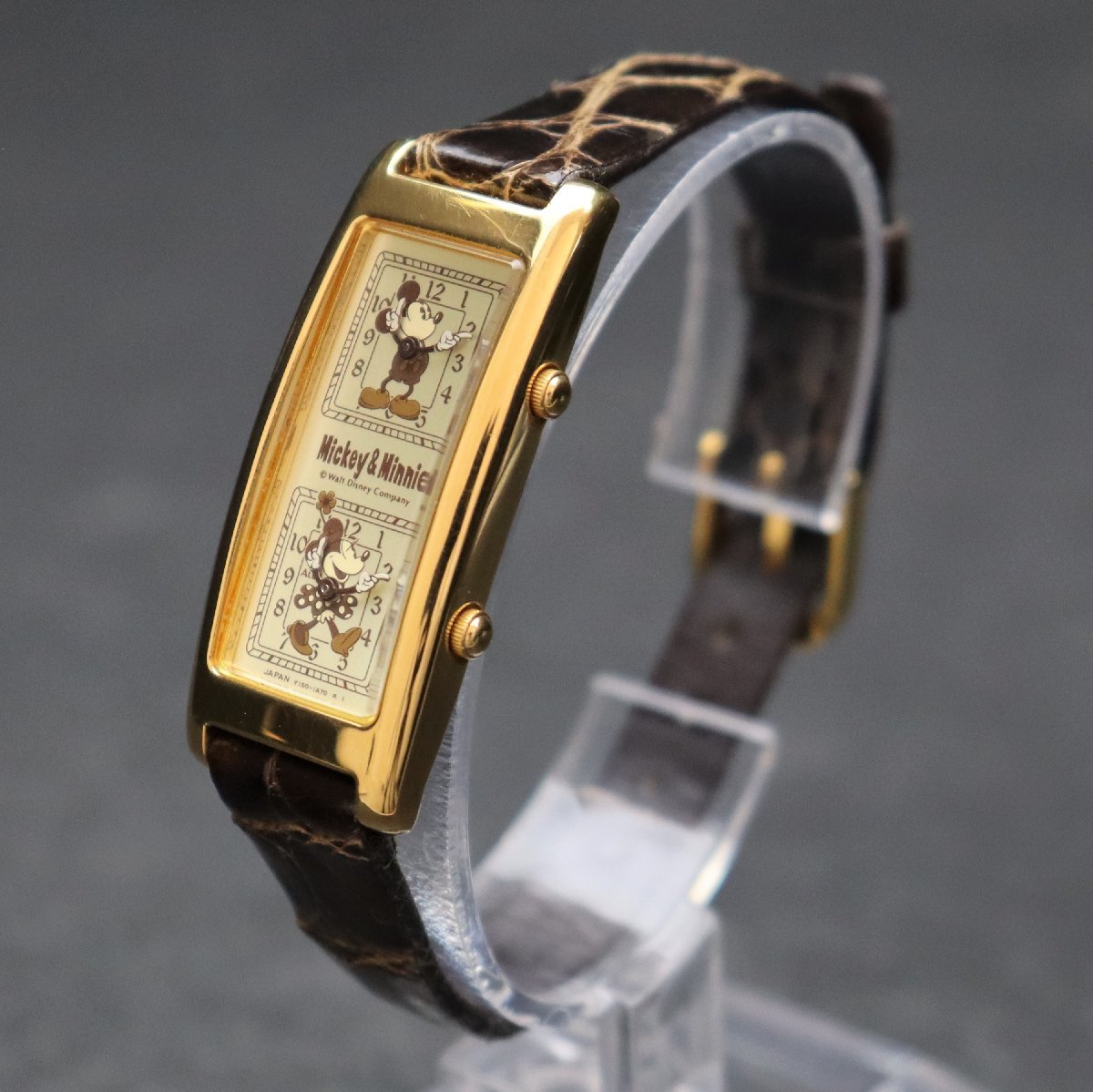 SEIKO ALBA セイコー アルバ ディズニー ミッキー＆ミニー Y150-5H60 クォーツ ダブルタイム スクエア ゴールドカラー ...