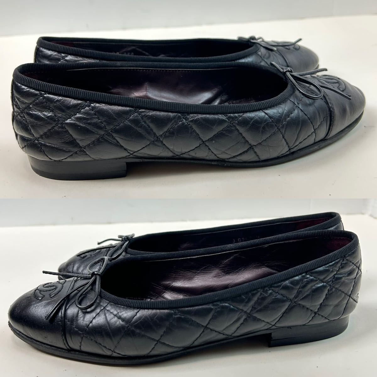 u166 CHANEL シャネル マトラッセ フラットシューズ ココマーク パンプス ローファー レザー BLACK G26250 イタリア製 36C 正規品 シューズ(23.0cm)｜売買さ ...