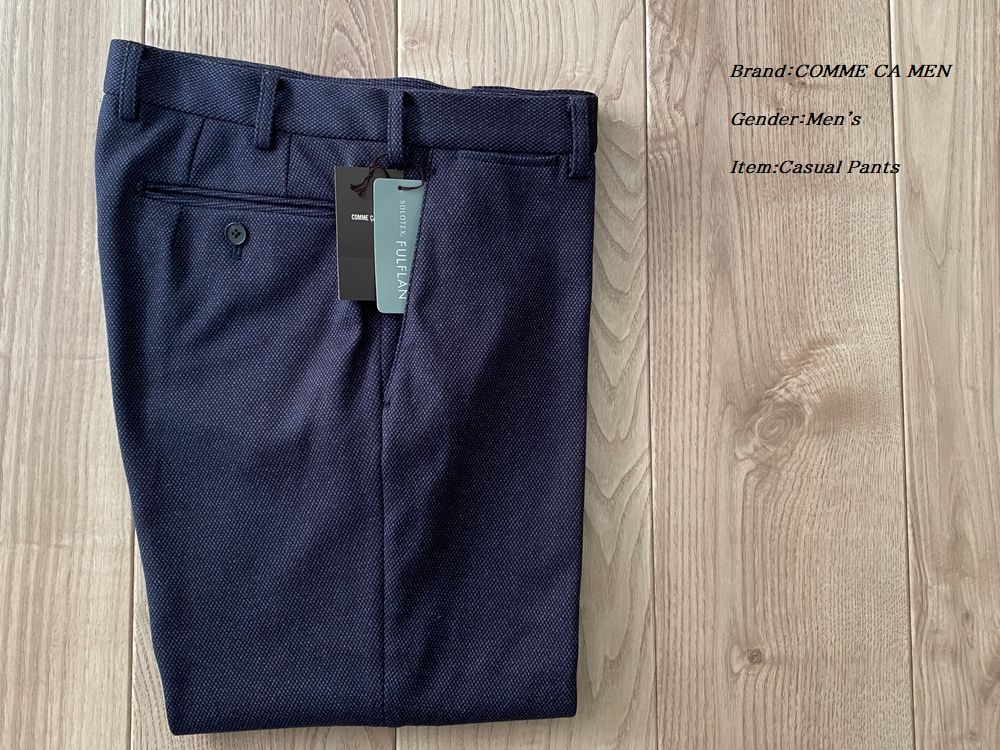 COMME CA MEN SOLOTEX FULFLAN バーズアイ ストレッチジャージースラックス 09ネイビー Lサイズ 25PW02 ...