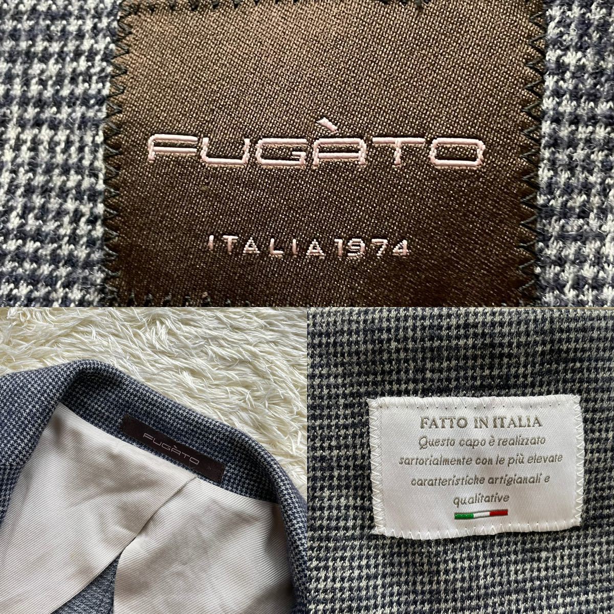 フガート イタリア紳士のこなれ感 FUGATO テーラードジャケット 千鳥格子 アンコン サマーツイード チェック 44サイズ M相当 ビジ ...