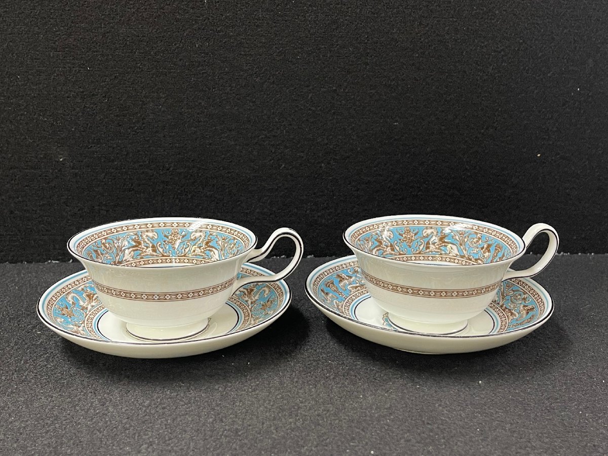 MI0504-79I ゆうパック着払い WEDGWOOD フロレンティーン ターコイズ ティーカップ&ソーサー 2客セット ウェッジウッド ...
