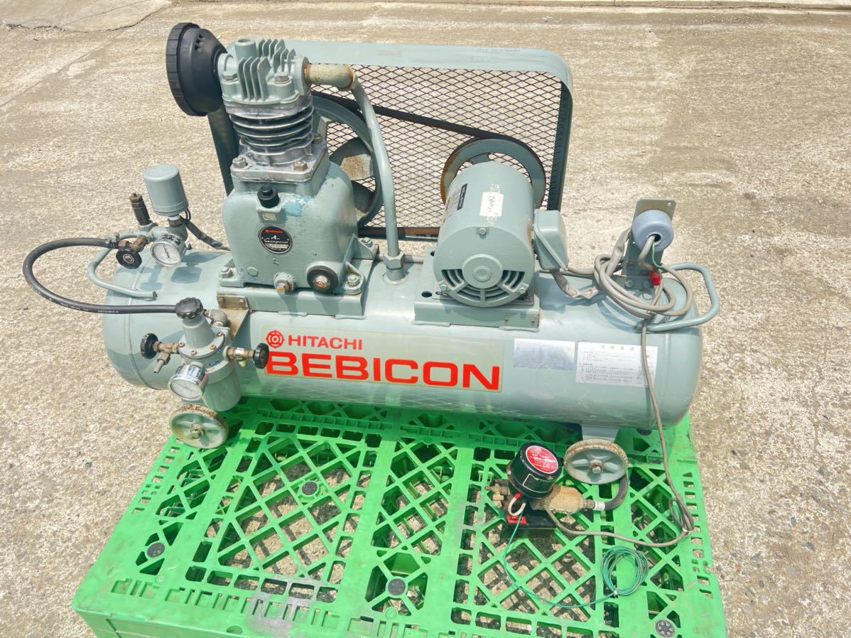 01 日立 BEBICON 1.5P-9.5V5 1.5KW 2馬力 200V 50Hz タンク70L エアーコンプレッサー HITACHI ...
