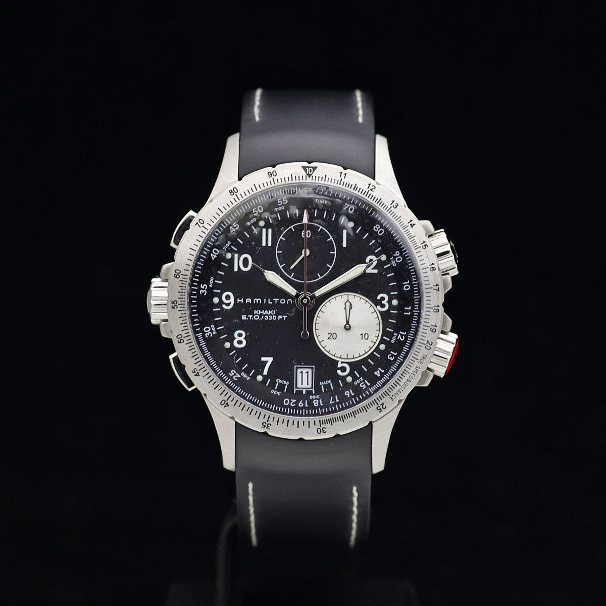 1円 ハミルトン カーキアビエーション ETO クロノ H77612333/H776121 SS メンズ クォーツ 黒文字盤 箱保取タグ 定価 ...