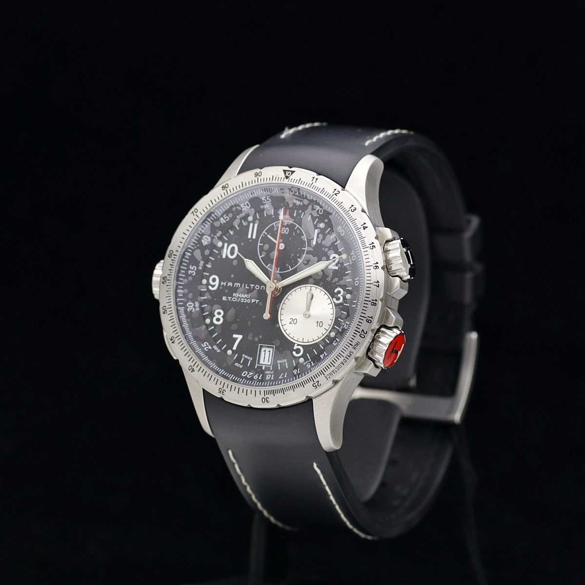 1円 ハミルトン カーキアビエーション ETO クロノ H77612333/H776121 SS メンズ クォーツ 黒文字盤 箱保取タグ 定価 ...