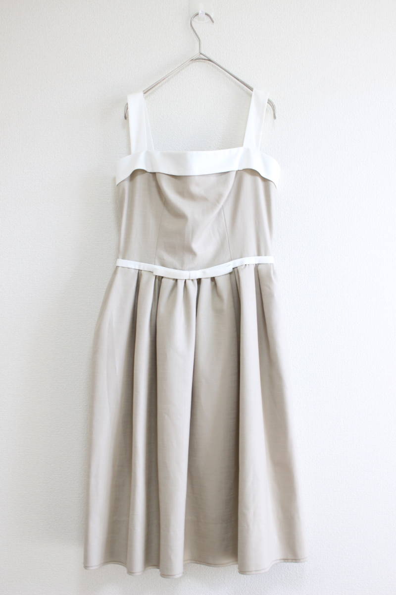 E214 FOXEY NEWYORK フォクシーニューヨーク リネンフェイスドレス ワンピース SIZE40 ベージュ 白 ホワイト ウエストリボン 33516(ワンピース)｜売買された ...