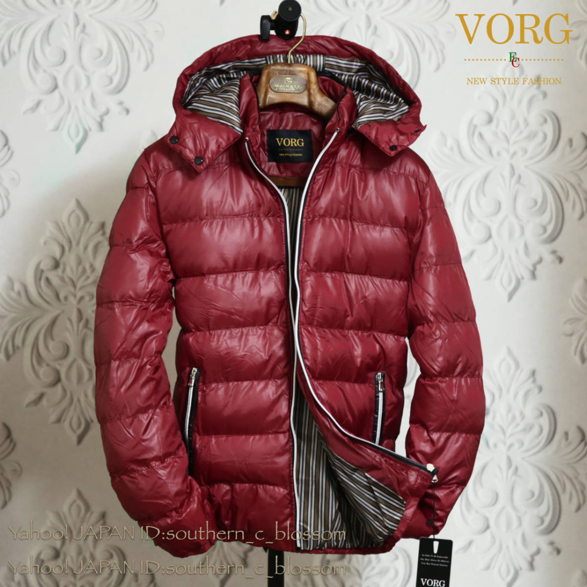V.O.R.G ウルトラライト フーディ中綿ダウンジャケット Wine XXL 赤 フード脱着可 光沢 無地 定番 個性 男女兼用(XLサイズ ...