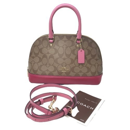 COACH コーチ シグネチャーPVC×レザー 2WAY ショルダーハンドバッグ 斜め掛け F29566 ブラウン×ピンク系 保存袋付 バッグ MB fe ABF(ハンドバッグ)｜売買された ...