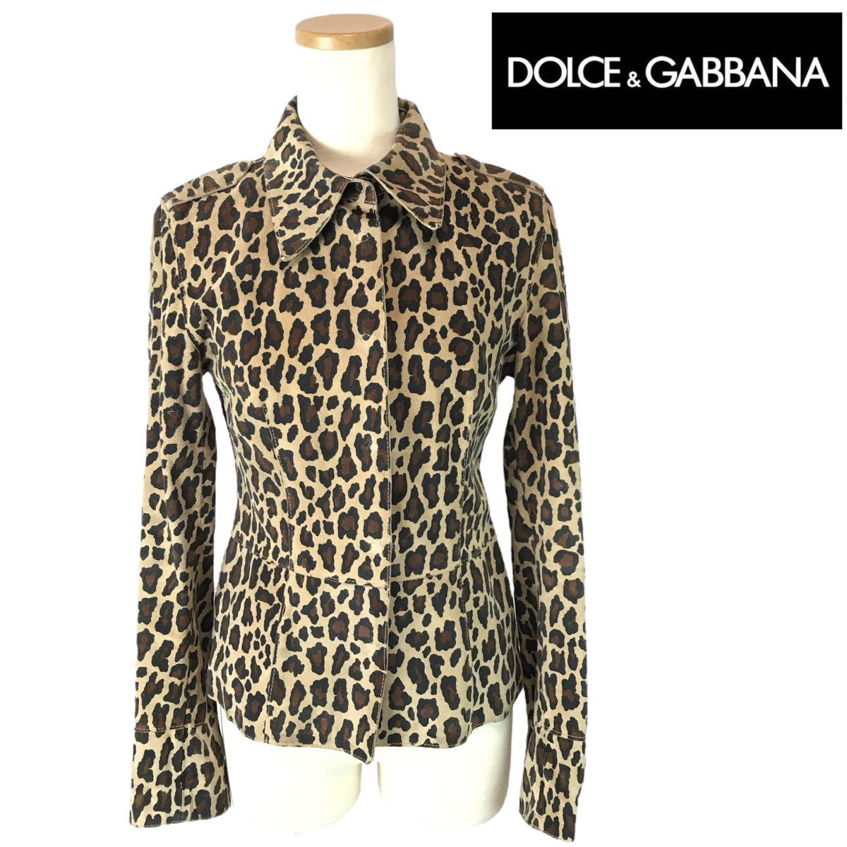 g238 DOLCE&GABBANA ドルチェアンドガッバーナ スエードレザー ジャケット レオパード ヒョウ柄 本革 38 イタリア製 ...
