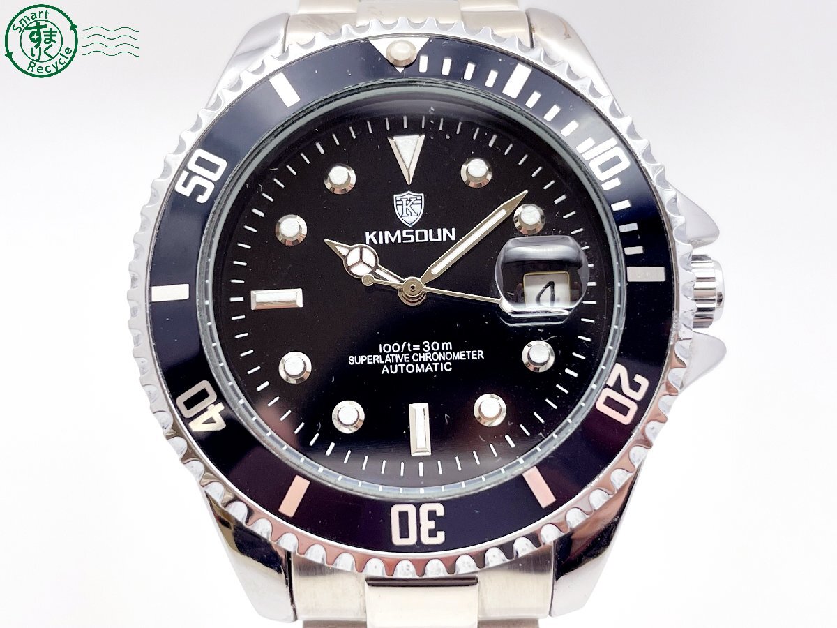 2404601261 ＃ KIMSOUN 自動巻き クロノメーター 3針 デイト アナログ 腕時計 黒文字盤 ブラック ゴールド 裏スケ ...