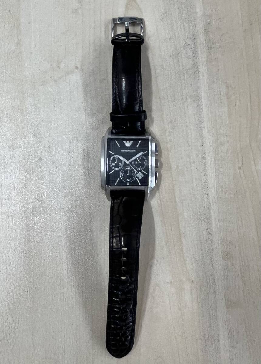 s2842 EMPORIO ARMANI クロノグラフ デイト スクエア ブラックダイアル クォーツ メンズ 腕時計 AR-0478 電池交換 ...