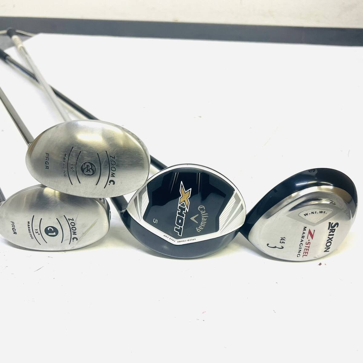 X662-I39-8424 ゴルフクラブ 4点セット Callaway X HOT SRIXON Z-STEEL PRGR ZOOM C 5W ...