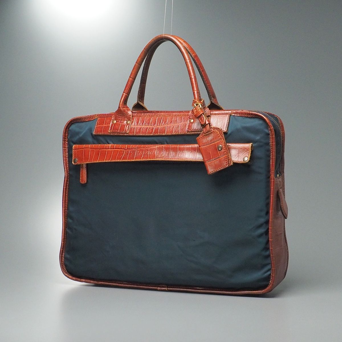 MG4519 イタリア製 Felisi フェリージ BEAMS ビームス 別注 8637/3 ナイロン×クロコ型押しレザー ブリーフケース ビジネスバッグ 鞄(ブリーフケース、書類かばん ...