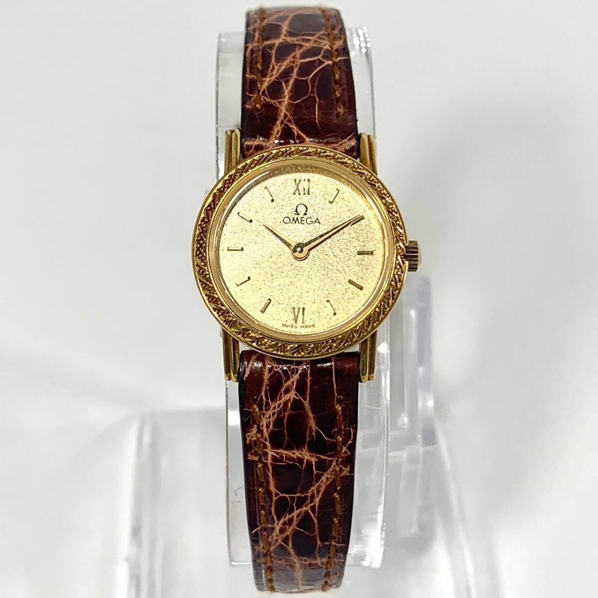 1円〜 OMEGA 1375 18KYG 14g レディース 純正革ベルト オメガ SwissMade 腕時計 WristWatch 750 YellowGold ゴールド Quartz G2 ...