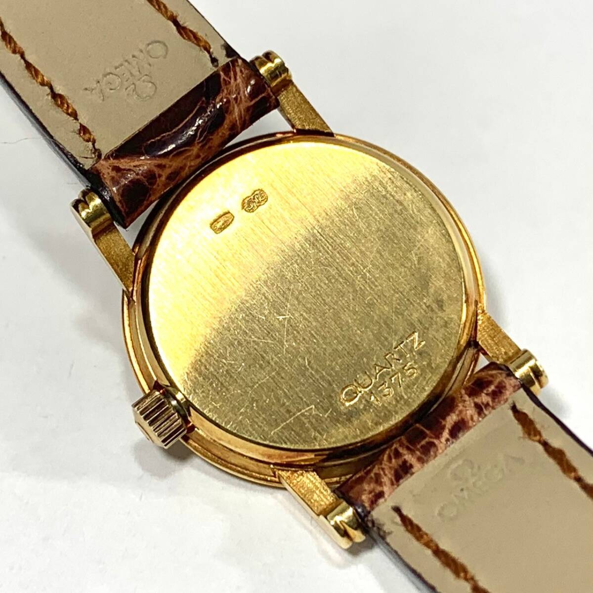 1円〜 OMEGA 1375 18KYG 14g レディース 純正革ベルト オメガ SwissMade 腕時計 WristWatch 750 ...
