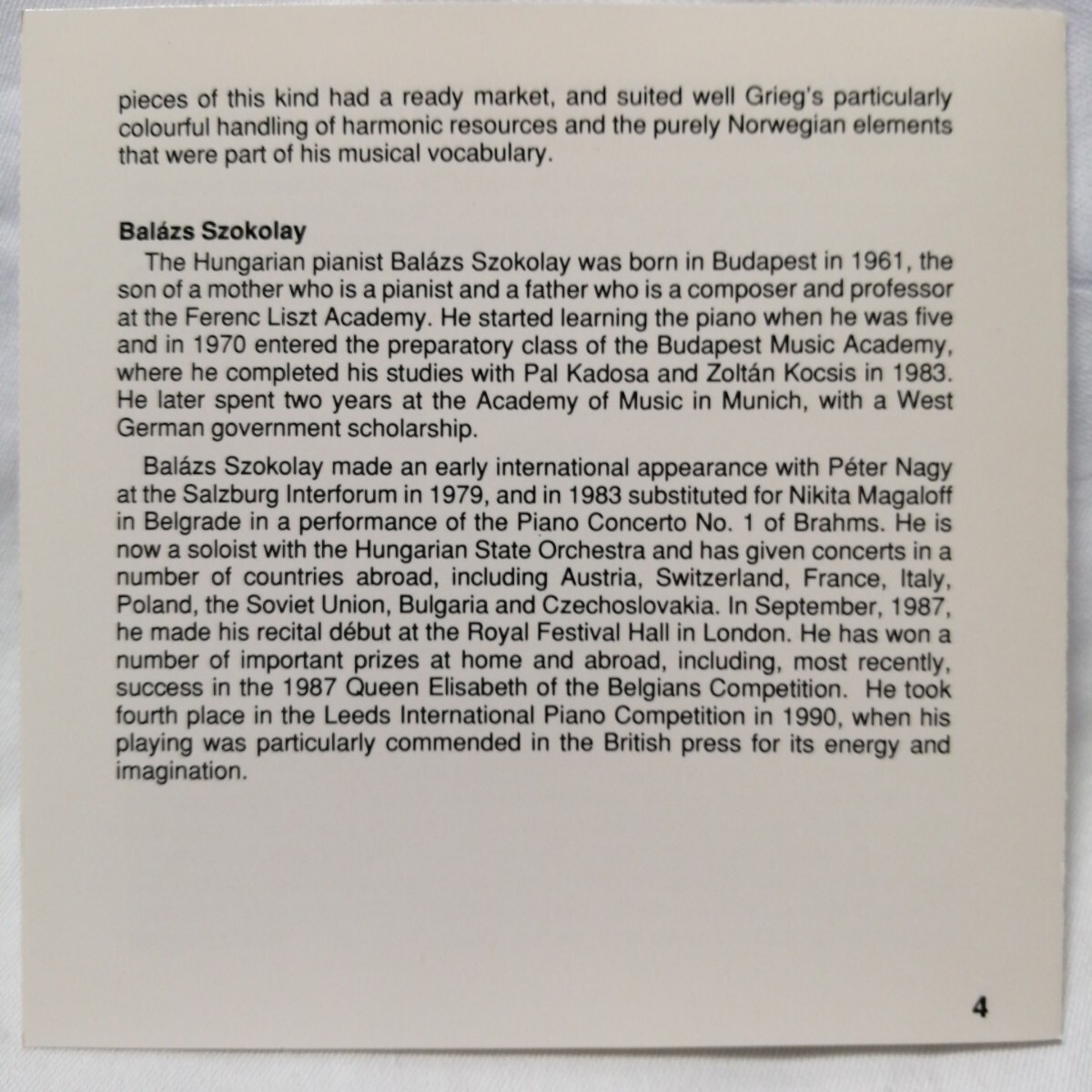 CD1枚 GRIEG E:Lyric pieces Books1-10 excerpts グリーグ/抒情小品集第1巻 第10巻 バラーシュ ソコライ Balzs Szokolay P 62 ...