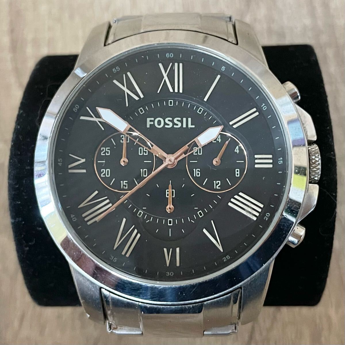 FOSSIL フォッシル 腕時計 FS4994 クロノグラフ ブラックダイアル QZ クオーツ シルバー 黒文字盤 メンズ 不動品(フォッシル ...