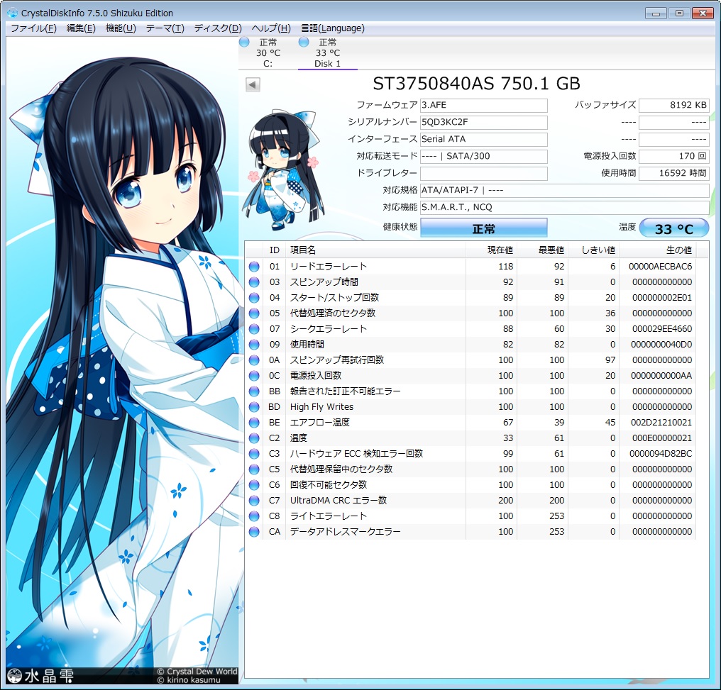 正常 HDD Seagate Barracuda 7200.10 750GB ST3750840AS 98J138-281 750GB 2 ...