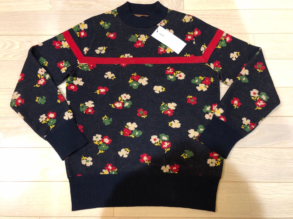 17aw sacai floral wool blend knit サカイ 花柄 ニット man homme tnf the north ...