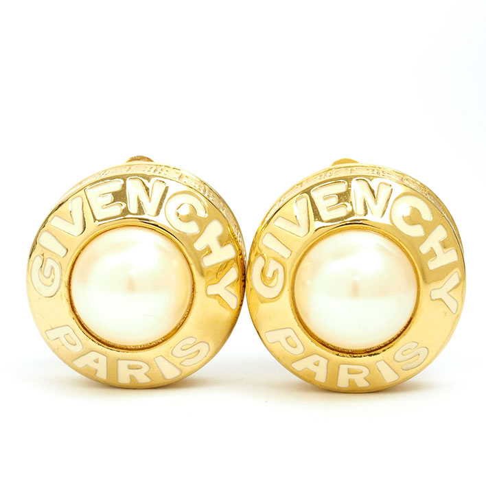 GIVENCHY ジバンシィ 1Pパール風 石付 ホワイトロゴ入り 円形 ゴールドカラー イヤリング イヤリング(イヤリング、ピアス)｜売買されたオークション情報、yahooの商品情報を ...
