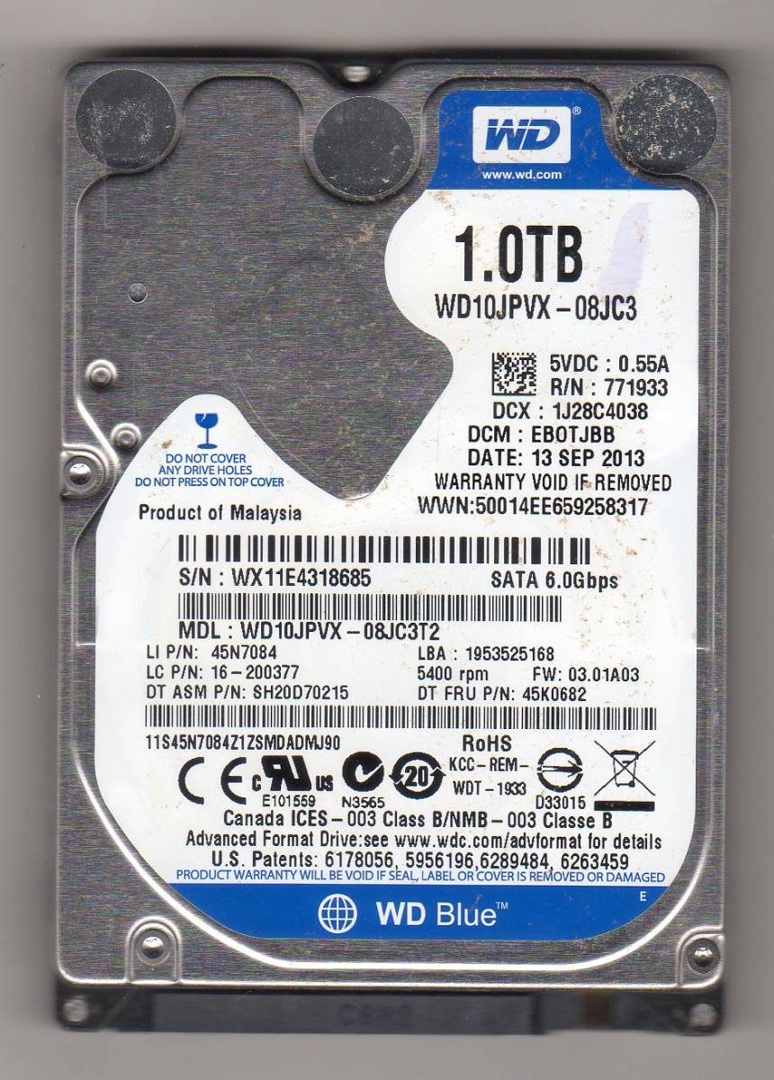 SATA ノート用HDD 1.0TB 1000GB Western WD10JPVX-08JC3T2(500GB～)｜売買されたオークション ...