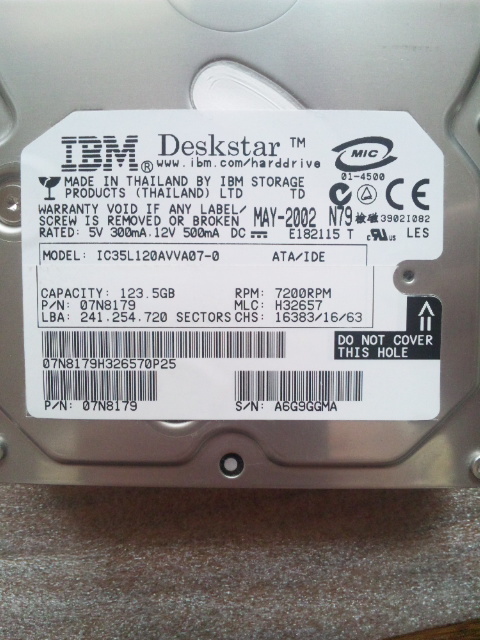 内蔵HDD IBM Deskstar 120GXP IC35L120AVVA07-0 3.5inch 123.5GB ATA/IDE ...
