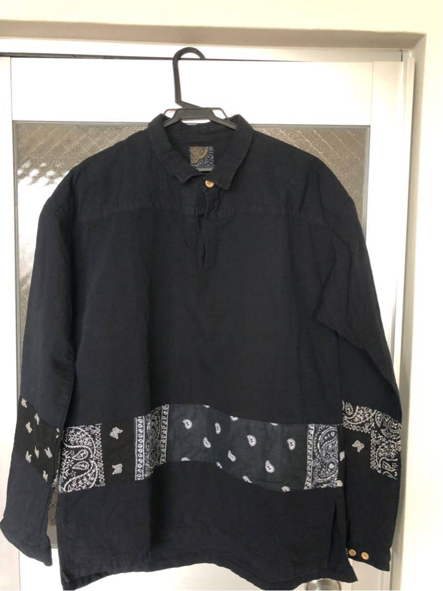 2016 VISVIM INDIGO CAMPING TRAILER ICT KERCHIEF BORDER TUNIC 襟付き レア BLACK 2 BANDANA/KOFU COAT ...