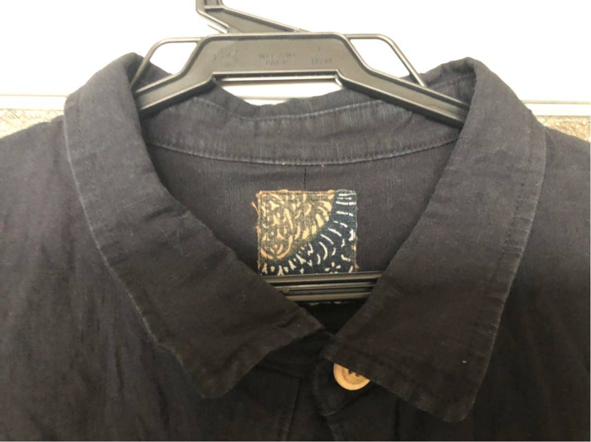 2016 VISVIM INDIGO CAMPING TRAILER ICT KERCHIEF BORDER TUNIC 襟付き レア BLACK 2 BANDANA/KOFU COAT ...